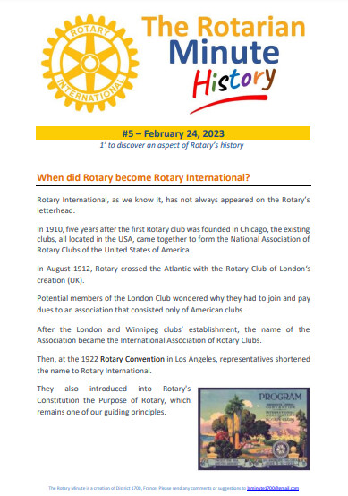 The Rotarian Minute History - Rotary Club de Torres Vedras